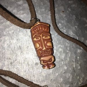 Jewelry | 42 Vintage Tiki Charm On Leather Tie Necklace | Poshmark